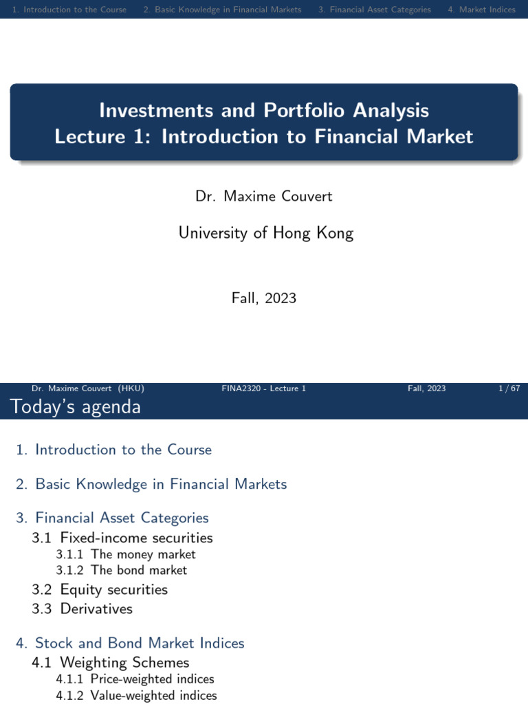 Lecture 1 | PDF | Repurchase Agreement | Stock Market Index Lecture 1 | PDF | Repurchase Agreement | Stock Market Index