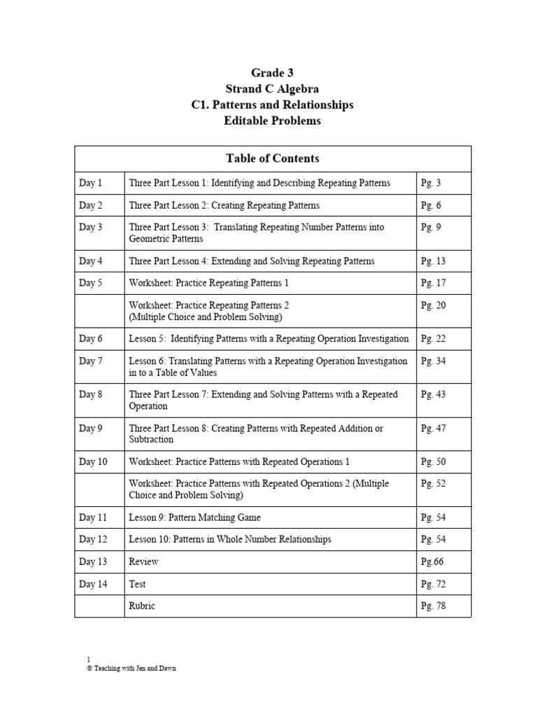 Grade 3 Ontario Math Patterns Complete Unit Editable Problems - 2020 ...