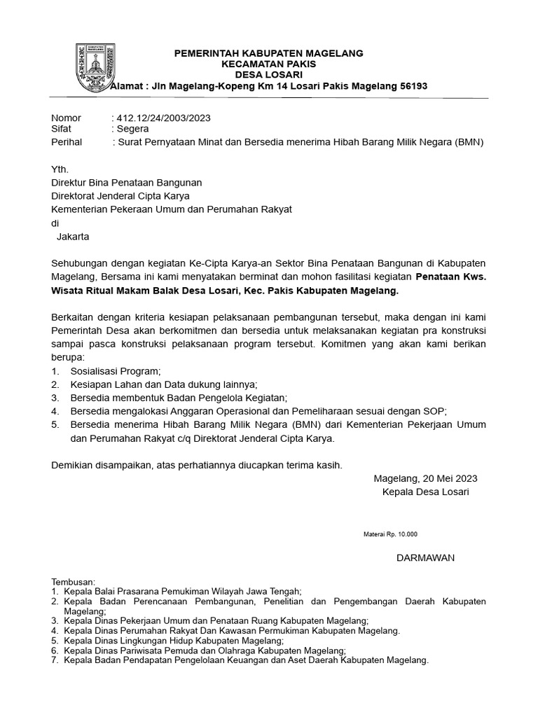 Contoh Surat Minat Kegiatan | PDF