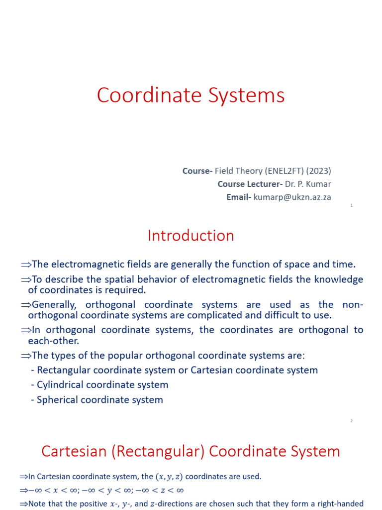 Coordinate Systems | PDF | Cartesian Coordinate System | Sphere