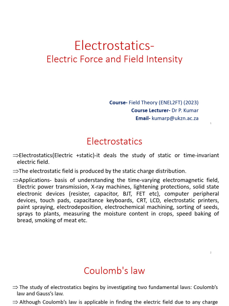Electric Force and Field Intensity | PDF | Electric Field | Electrostatics