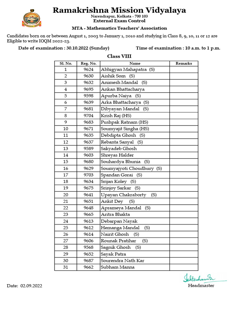 Class VIII - MTA - Mathematics | PDF