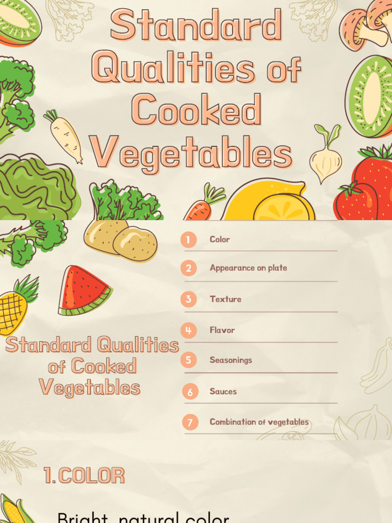 Standard Qualities of Cooked Vegetables | PDF