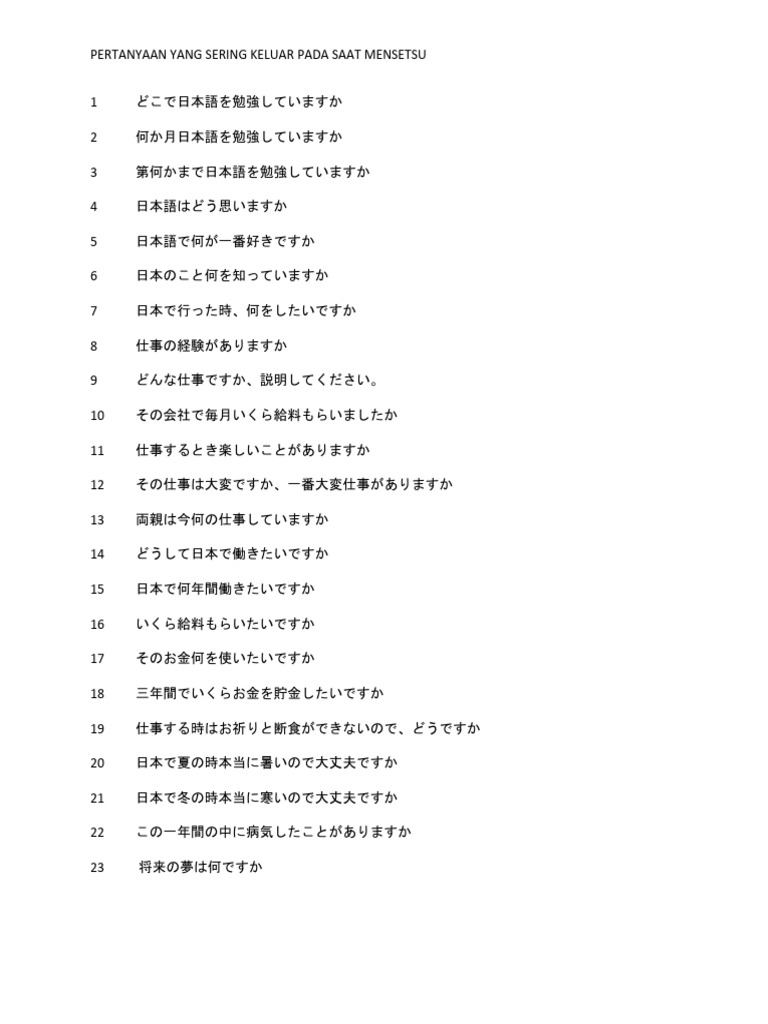 Pertanyaan Yang Sering Keluar Pada Saat Mensetsu | PDF