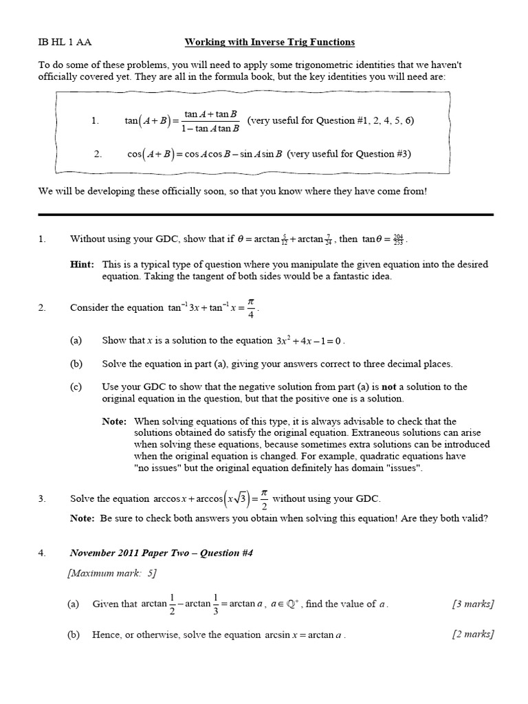 Inverse Trigonometric Equations | PDF | Trigonometric Functions | Complex Analysis