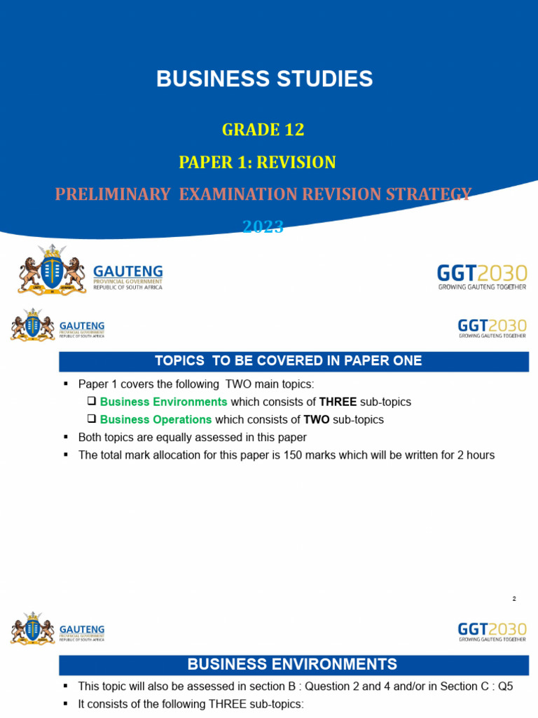 Grade 12 Business Studies Paper 1 Topics | PDF | Strategic Management ...