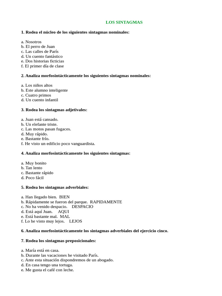 los sintagmas 1º eso actividades (5).odt_0 | PDF | Asunto (gramática) | Predicado (Gramática)