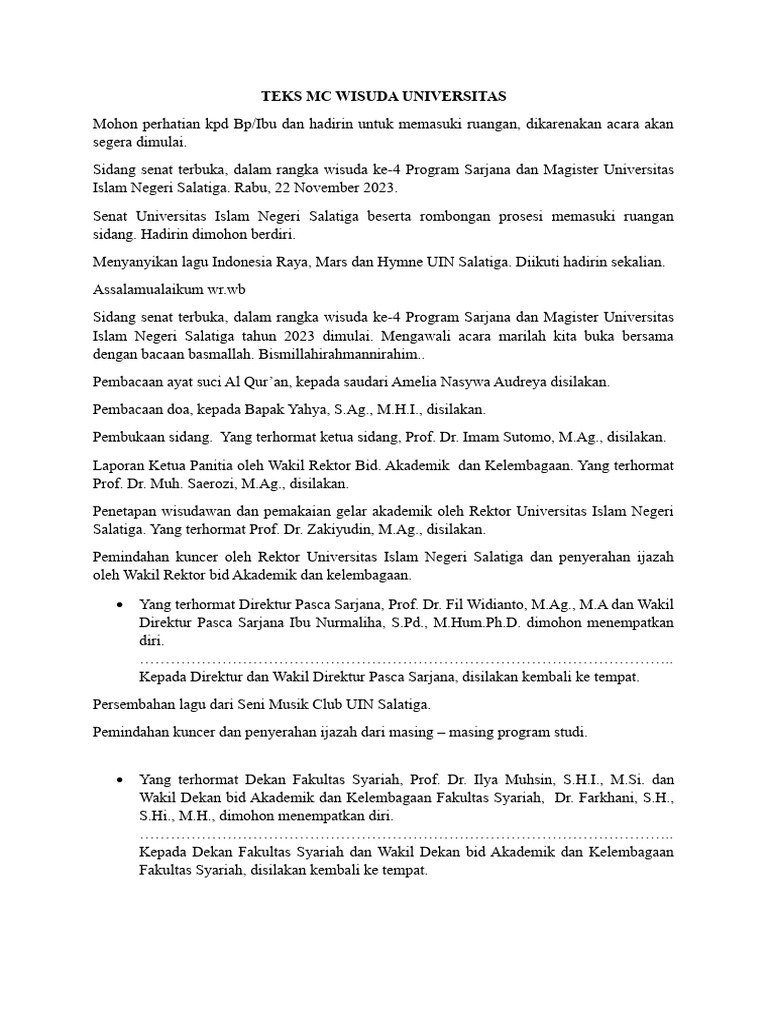 Wisuda UIN Salatiga 2023: Acara dan Prosesi | PDF