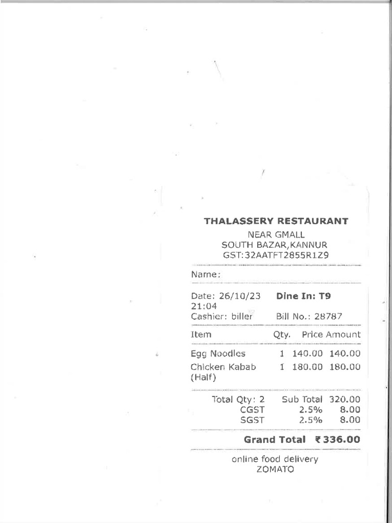 Kannur Dinner Bill | PDF