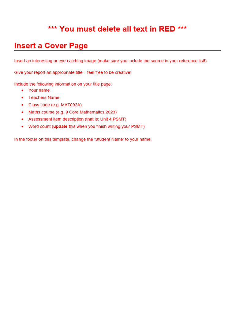 2023 Year 9 PSMT Report Template | PDF | Mathematics | Science