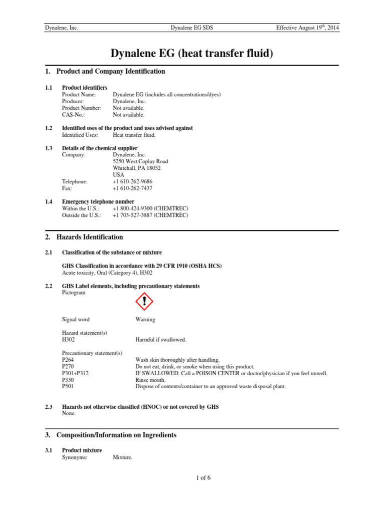 Dynalene | PDF | Dangerous Goods | Chemical Substances