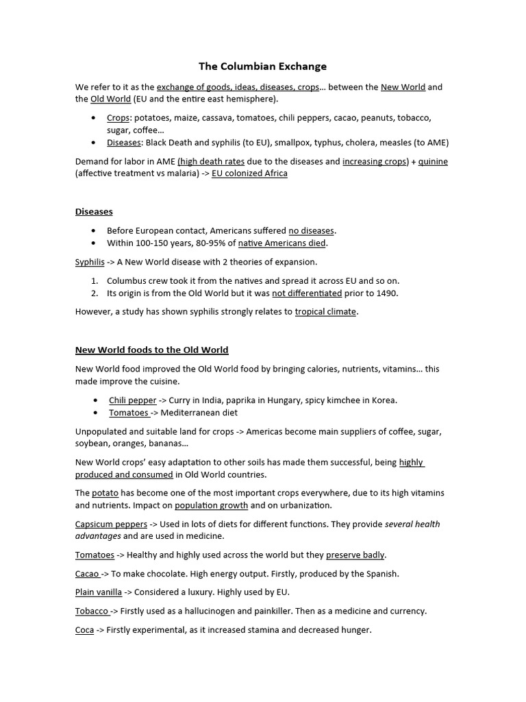 The Columbian Exchange | PDF | Food Industry | Food And Drink