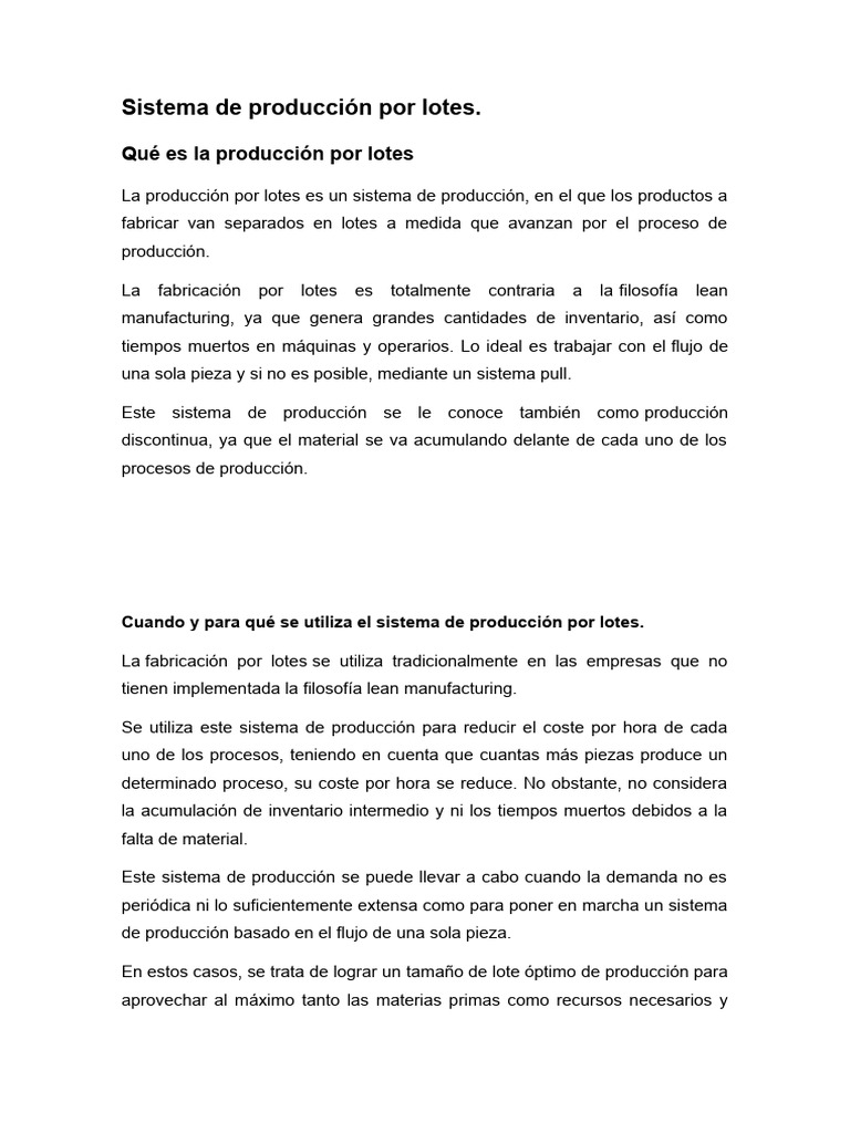 Sistema de Producción por Lotes: Ventajas y Desventajas | PDF ...