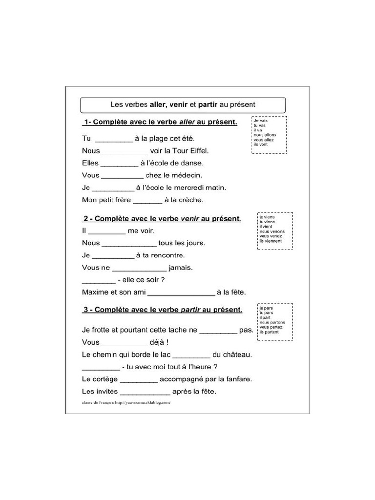 exos conjugaison aller venir partir | PDF