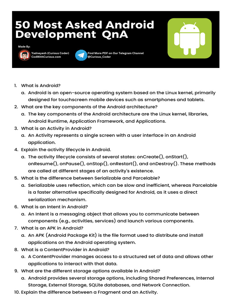 50 Most Asked Android Interview QnA | PDF | Android (Operating System) | Library (Computing)