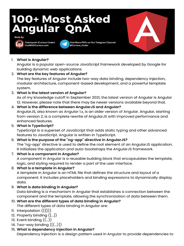 100 Most Asked Angular Qna | Download Free PDF | Angular Js | Document Object Model