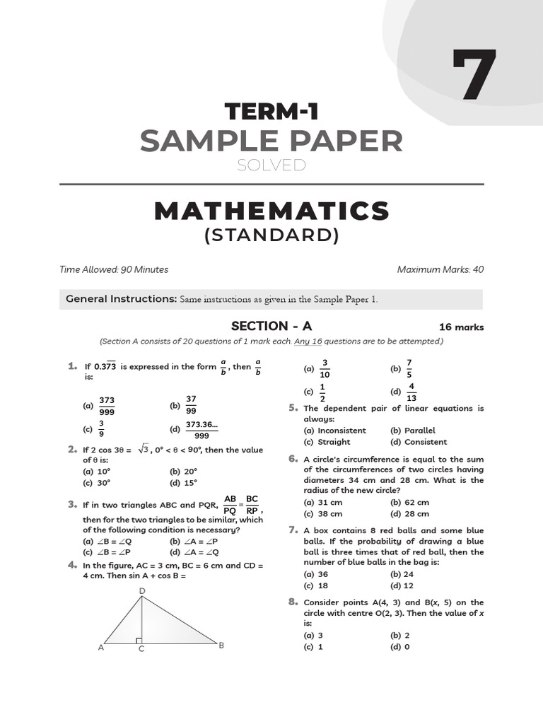 Sample Paper 7 | PDF | Euclidean Plane Geometry | Algebra
