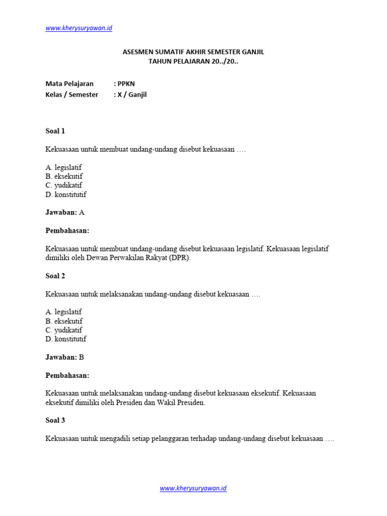 1 - Asesmen Sumatif Akhir Semester Ganjil PPKN Kelas 10 - WWW - Kherysuryawan.id | PDF | Politik