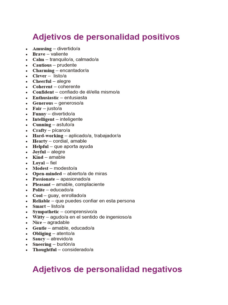 Adjetivos de personalidad positivos | PDF