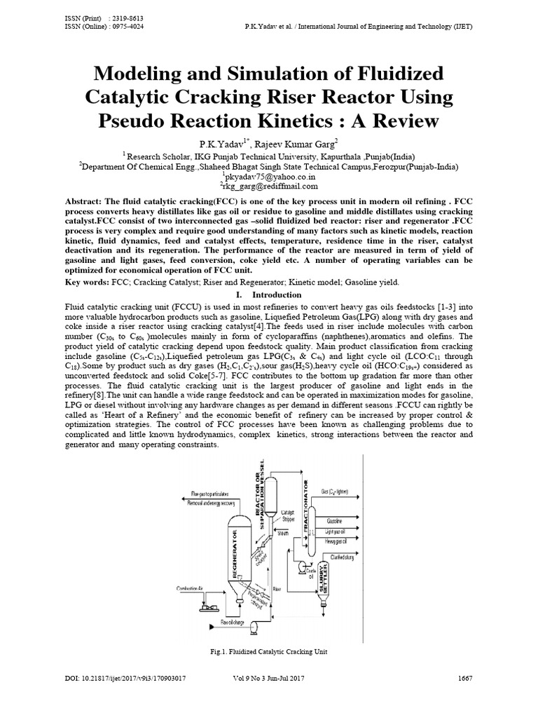 Modeling and Simulation of Fluidized Catalytic Cracking Riser Reactor Using Pseudo Reaction ...