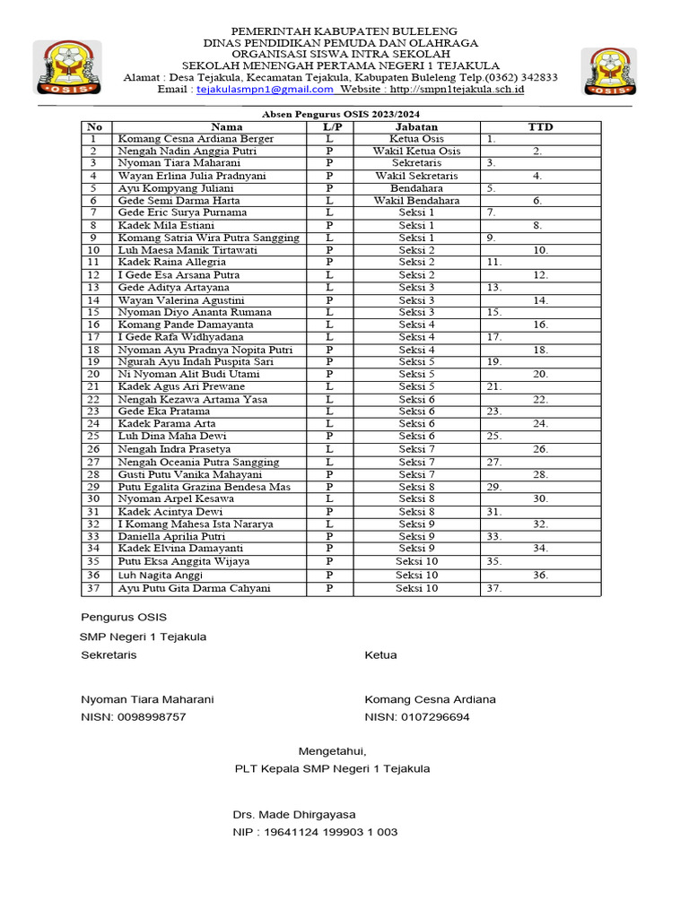 Absen Calon Pengurus OSIS-1 | PDF