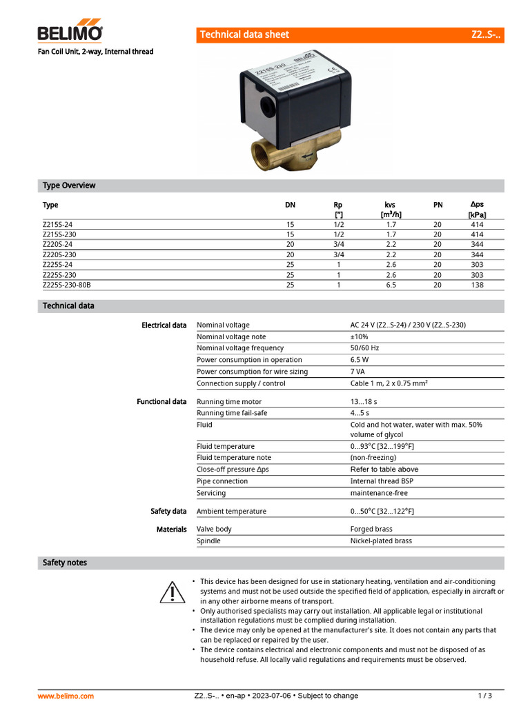 belimo_Z2..S-.._datasheet_en-gb | PDF | Valve | Building Engineering