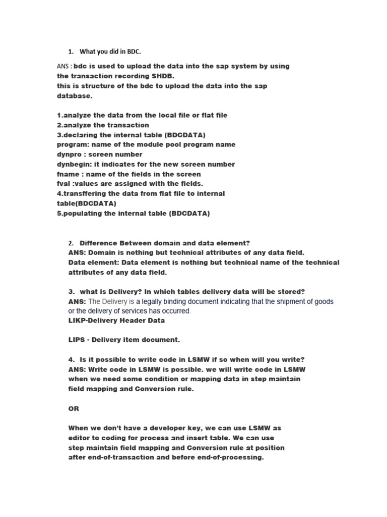 Sap Abap Important Question | PDF | Database Index | Information Science