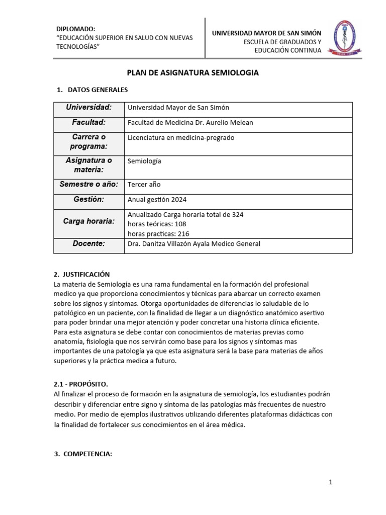 Plan Global Semiologia Tarea3 Competencia | PDF | Evaluación | Pedagogía