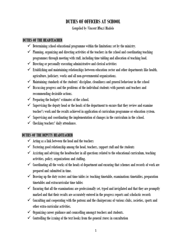 Duties of Officers at School | PDF | Teachers | Textbook