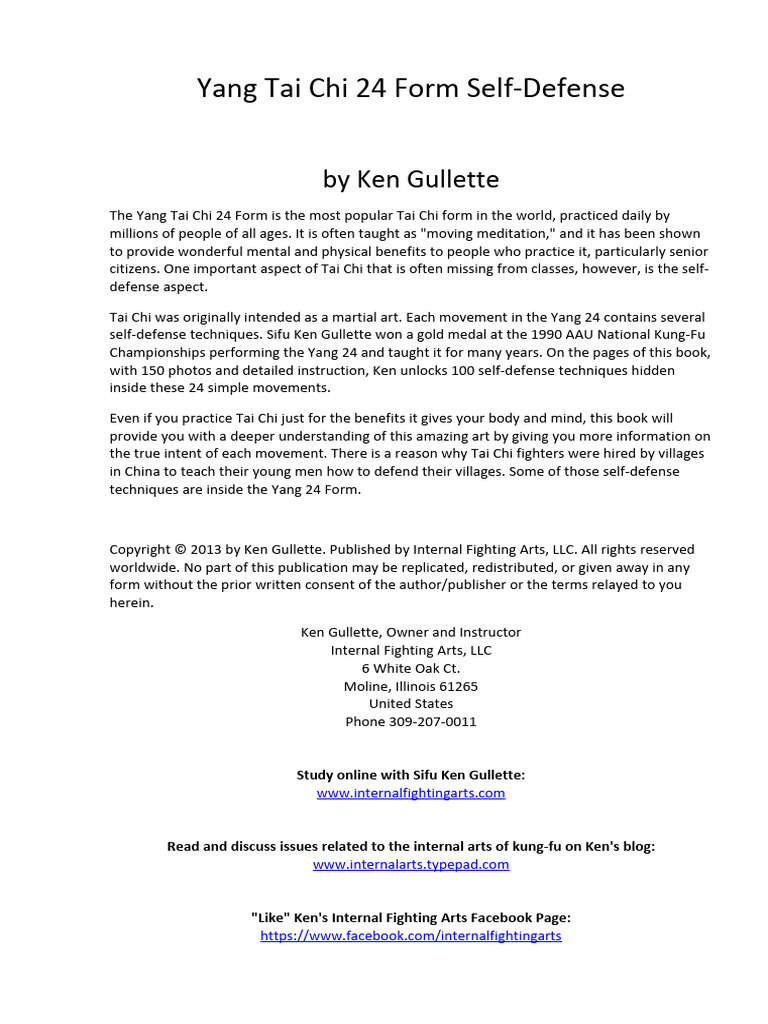 Yang Tai Chi 24 Form Self Defense | PDF | Tai Chi