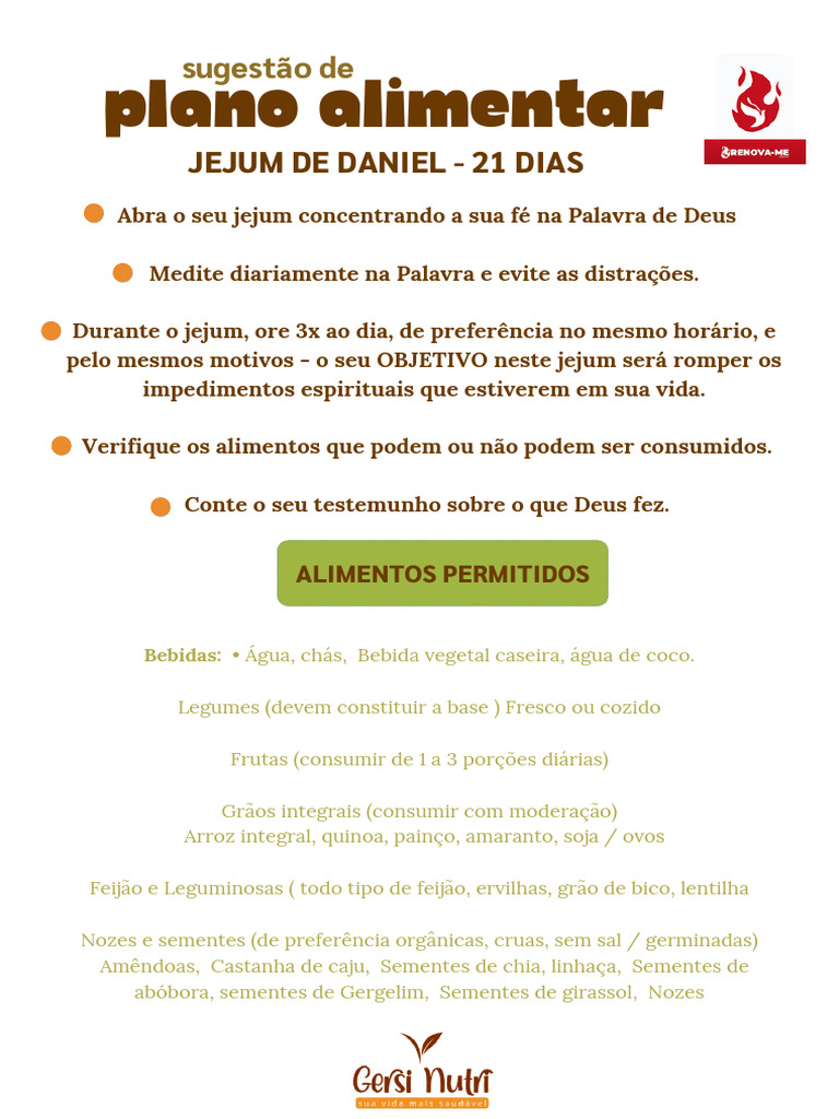 Sugestão plano alimentar Jejum de Daniel 2023 | PDF | Alimentos | Feijão