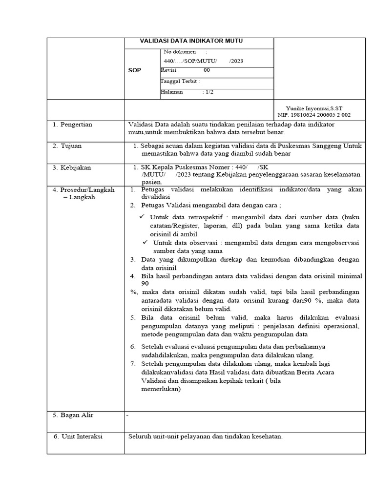 Sop Validasi Data | PDF