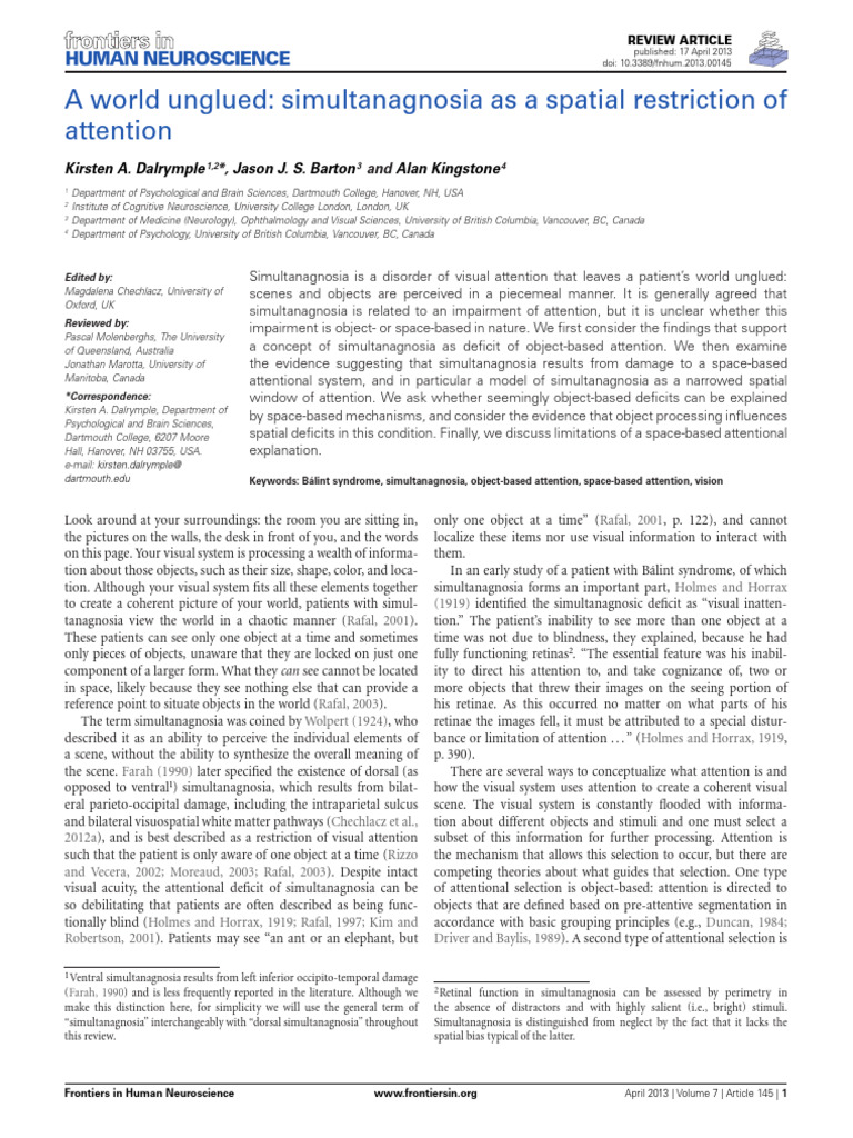 simultagnosia | PDF | Attention | Mental Processes