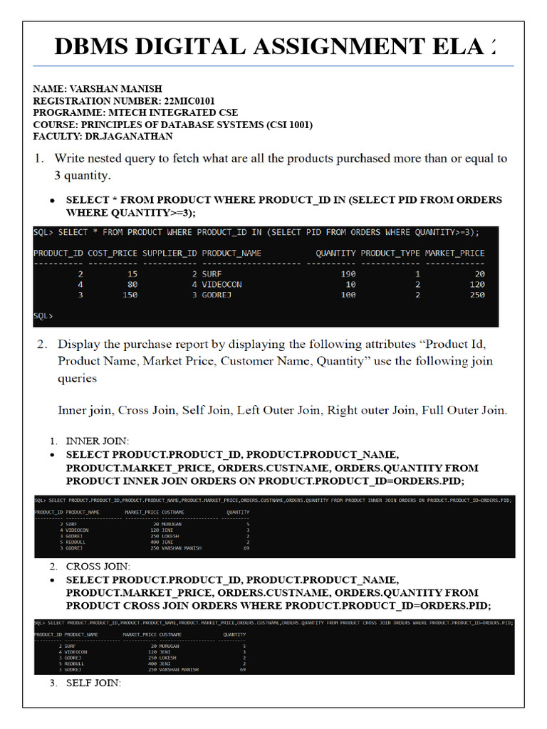 DBMS Ela Digital Assignment 2 | PDF