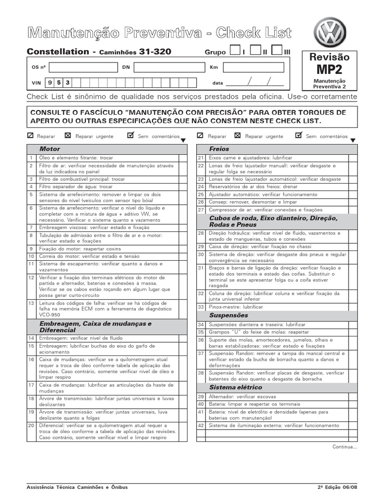 31.320 Check List MP2 | PDF | Freio | Engenharia Mecânica