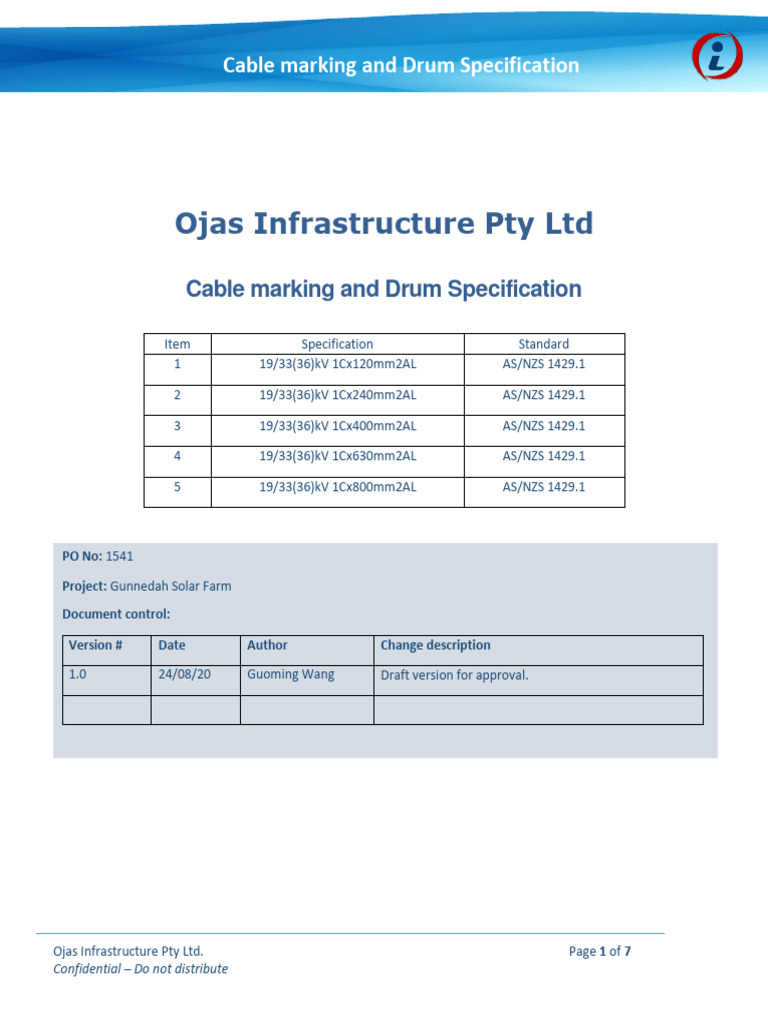 PO1541 - Ojas Infra GSF - MV Cable Marking and Drum Label v1.0 | PDF ...