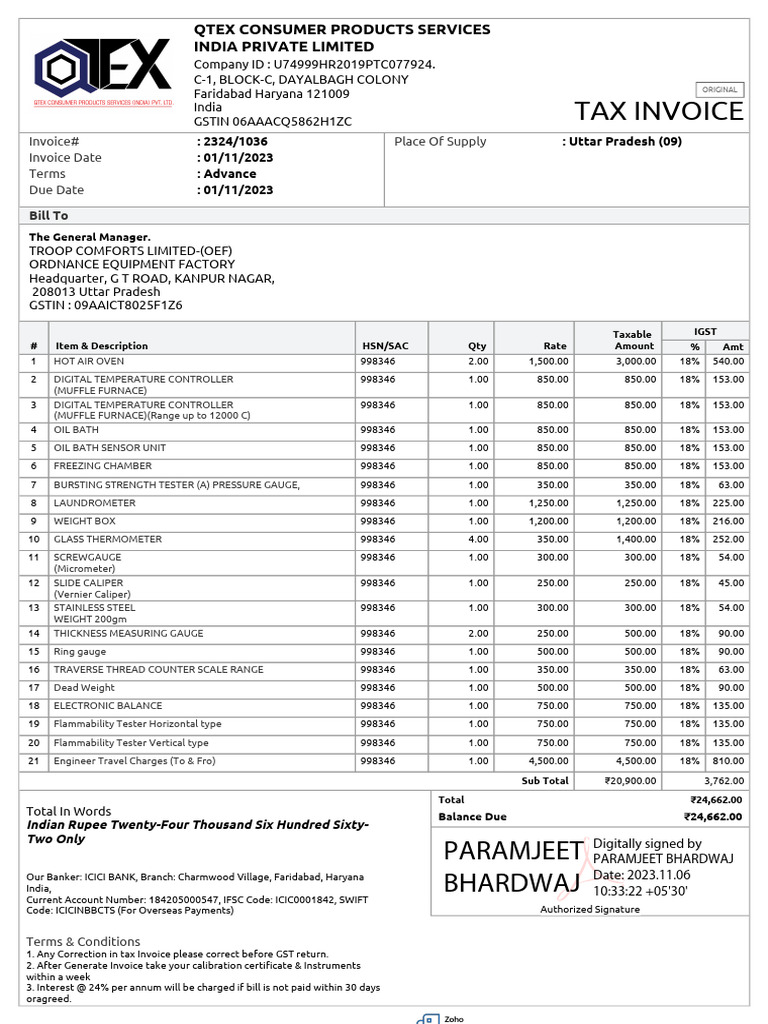 Invoice - 2324 - 1036 - Troop Comforts Limited - (Oef) | PDF | Cheque | Payments