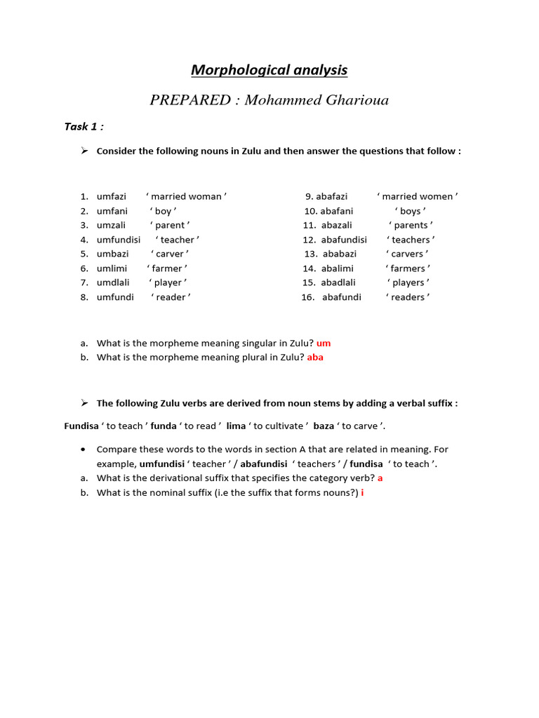 A Practical Exercises For Morphological Analysis With Correction ...