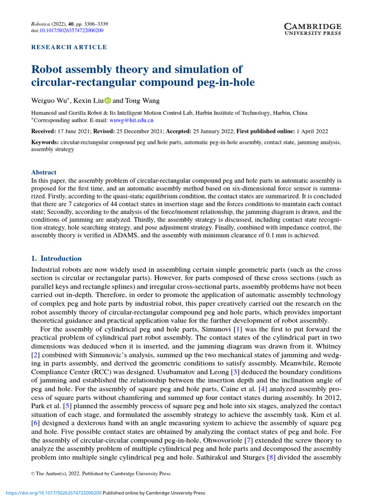 Robot Assembly of Compound Pegs | PDF | Control Theory | Force