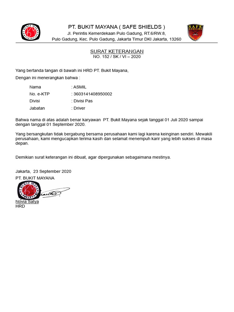 Contoh Paklaring 01 | PDF