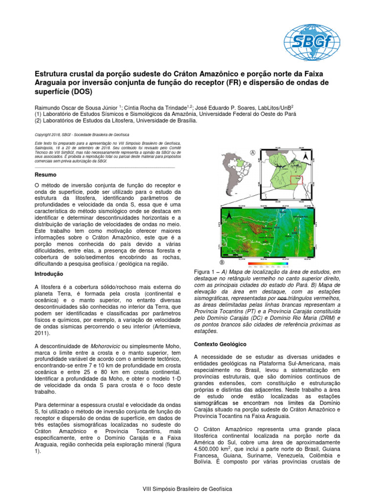 Estrutura Crustal Da Porção Sudeste Do Cráton Amazônico e Porção Norte ...