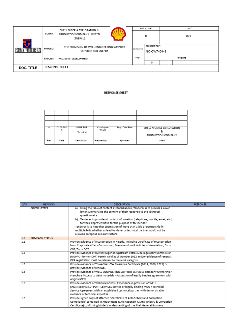 Well Engineering Support Services Tender | PDF | Financial Accounting ...