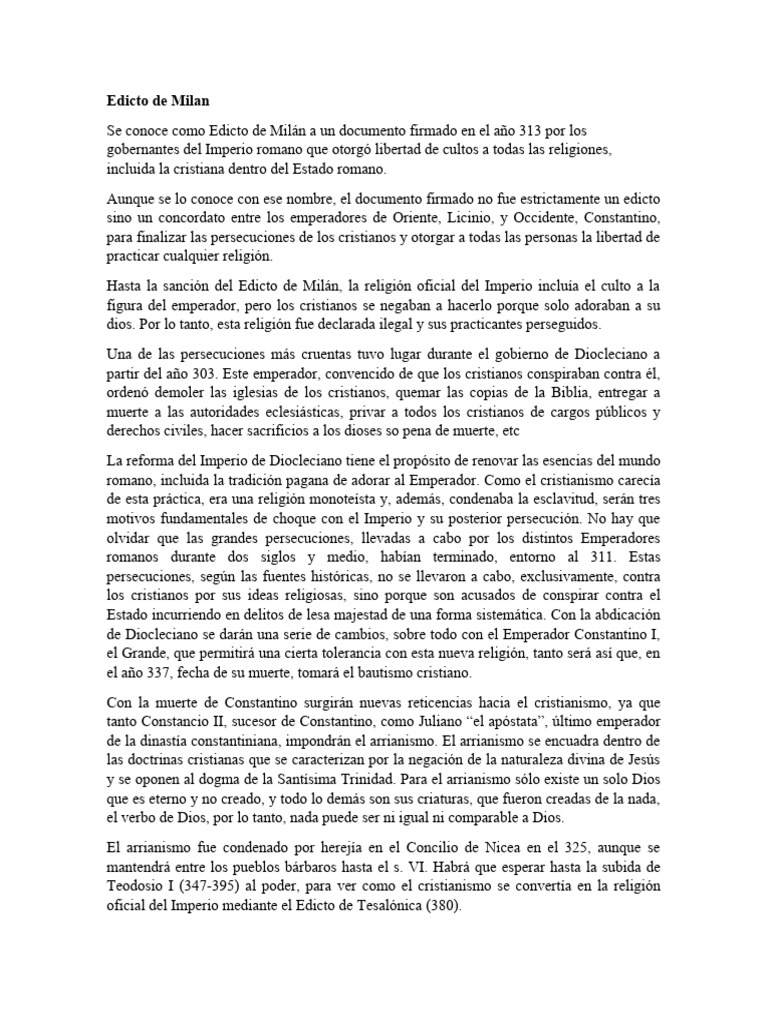 El Edicto de Milán | PDF | Constantino el grande | arrianismo