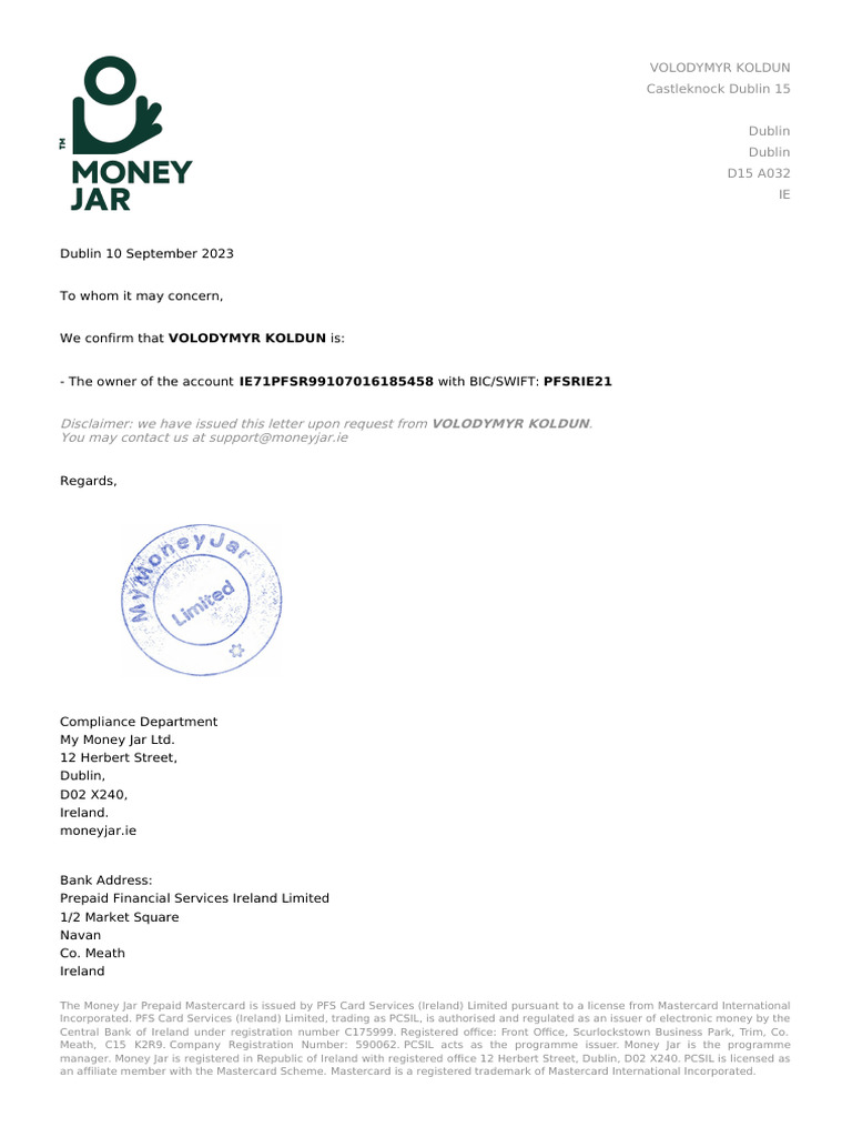 Certificate of Bank Account Ownership | PDF