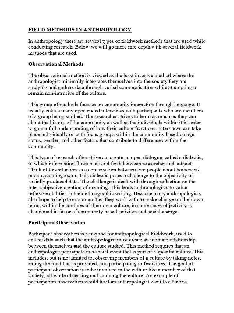 Field Methods in Anthropology | PDF | Anthropology | Ethnography