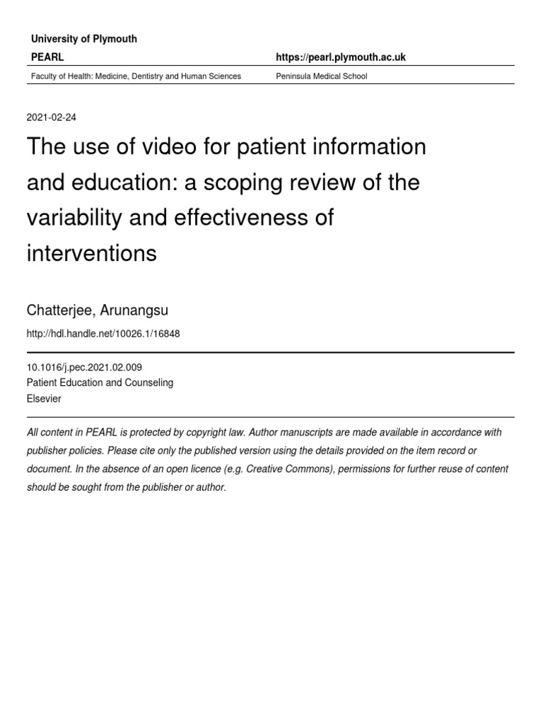Chatterjee Video Lit Review Revised Oct20 Mmi Edits | PDF | Health Care | Surgery