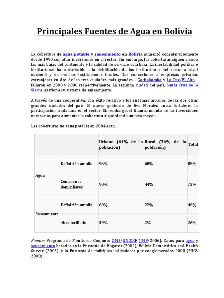 Empresas de Agua en Bolivia: Retos y Cambios | PDF | Suministro de agua ...