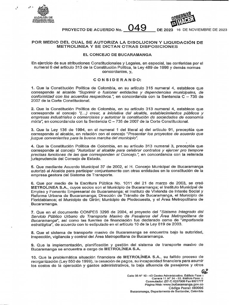 Proyecto de Acuerdo 049 | PDF