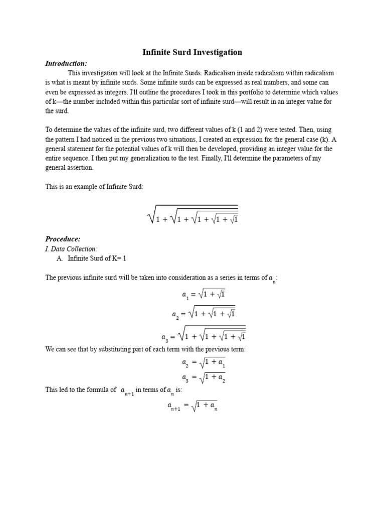 Infinite Surd Investigation | PDF | Numbers | Real Number