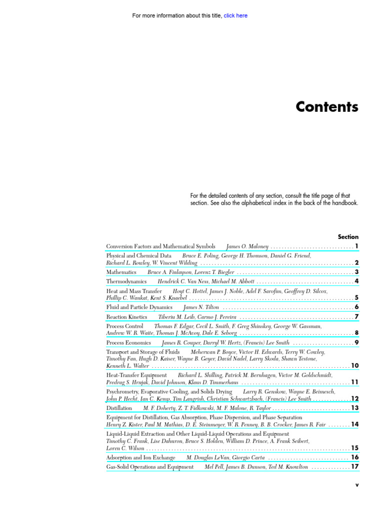 Contents: PERRY'S CHEMICAL ENGINEER'S HANDBOOK | PDF | Physical Sciences | Physical Chemistry